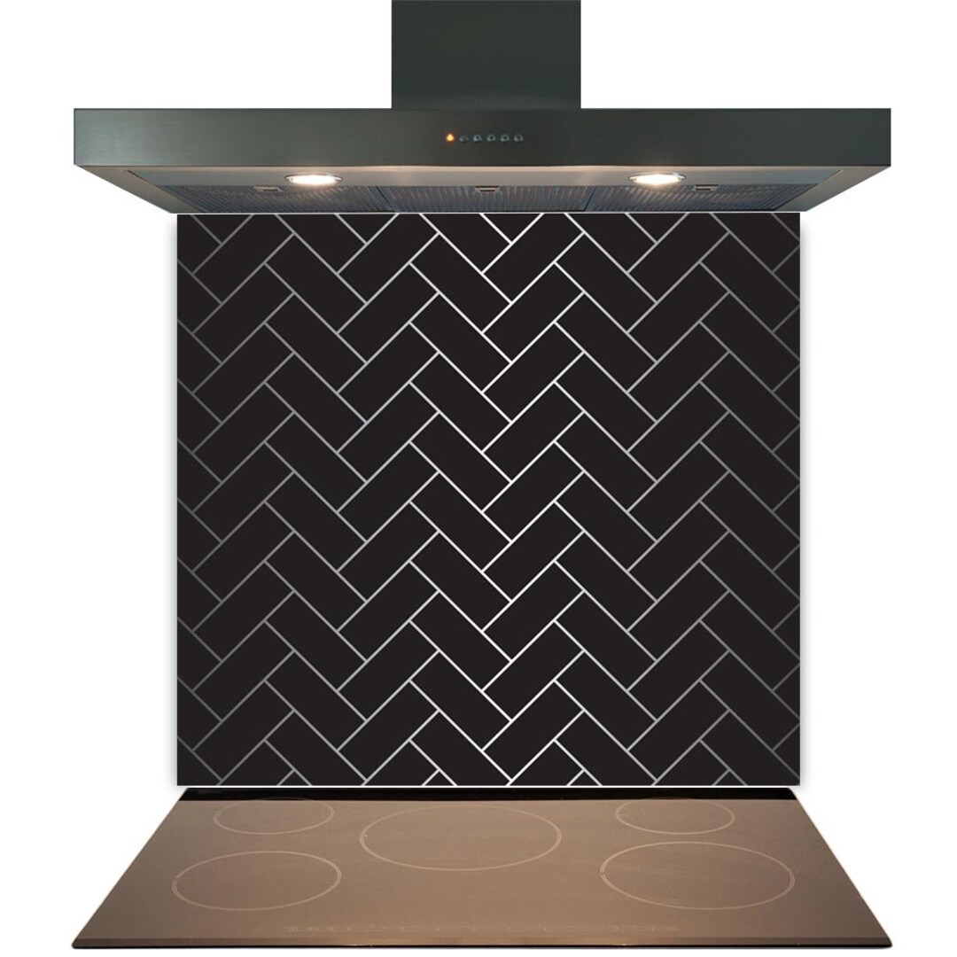 Kitchen Glass Splashback Toughened Tile Cooker Panel Any Size Black ...