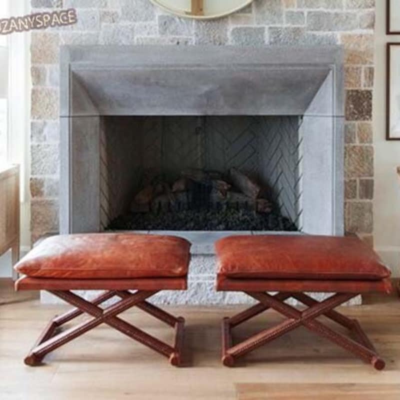 Foot Stool Leather Wood - Etsy