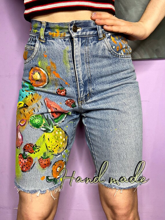 Hand-painted Jeans Shorts Personalised Clothing Hand Made | Etsy