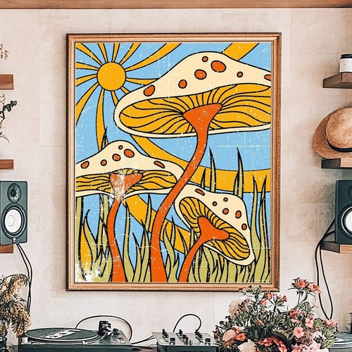 Mushroom Art 70s Wall Art Retro 70s Home Decor Mushroom - Etsy