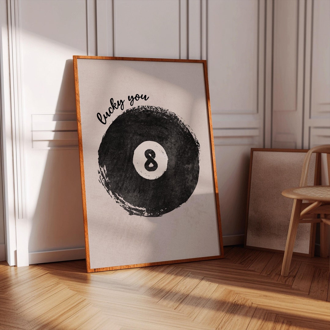 Vintage Pool Ball Print, Lucky 8 Ball Wall Art, Retro Hand Drawn Poster ...