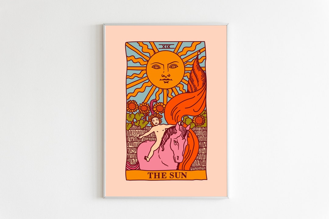 The Sun Tarot Print, Sun Wall Art, Tarot Cards, Vintage Poster, Retro ...