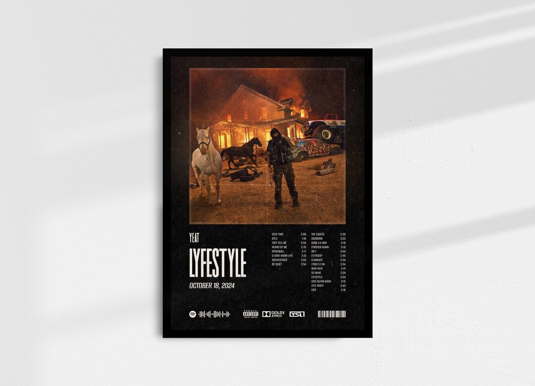 Yeat Lyfestyle Poster, Album Cover Tracklist Wall Art, Yeat Hip Hop ...