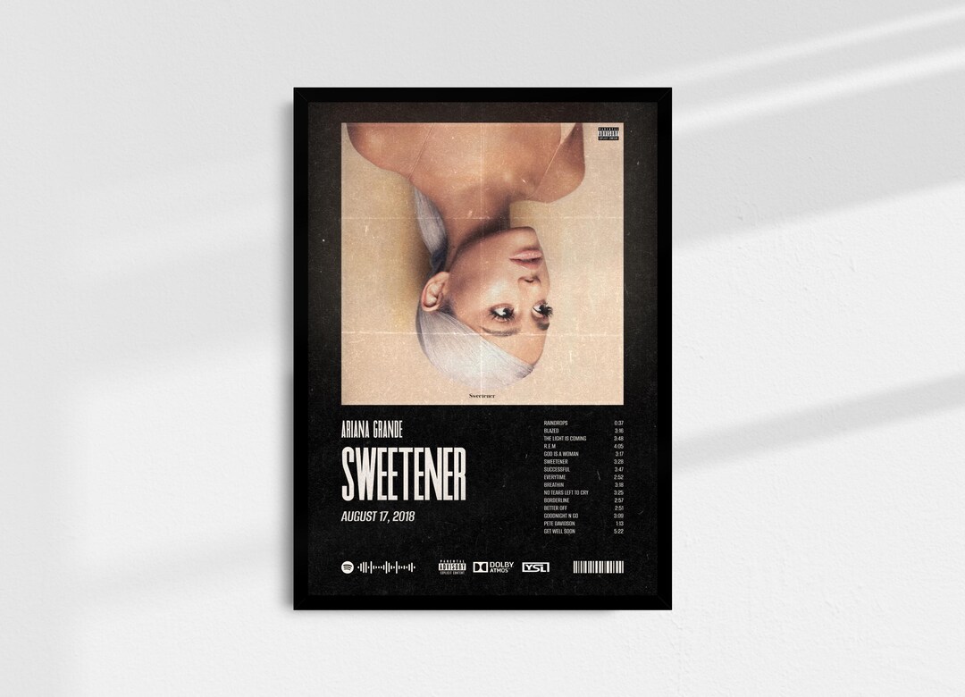 Ariana Grande Sweetener Poster, Album Cover Tracklist Wall Art, Dark ...