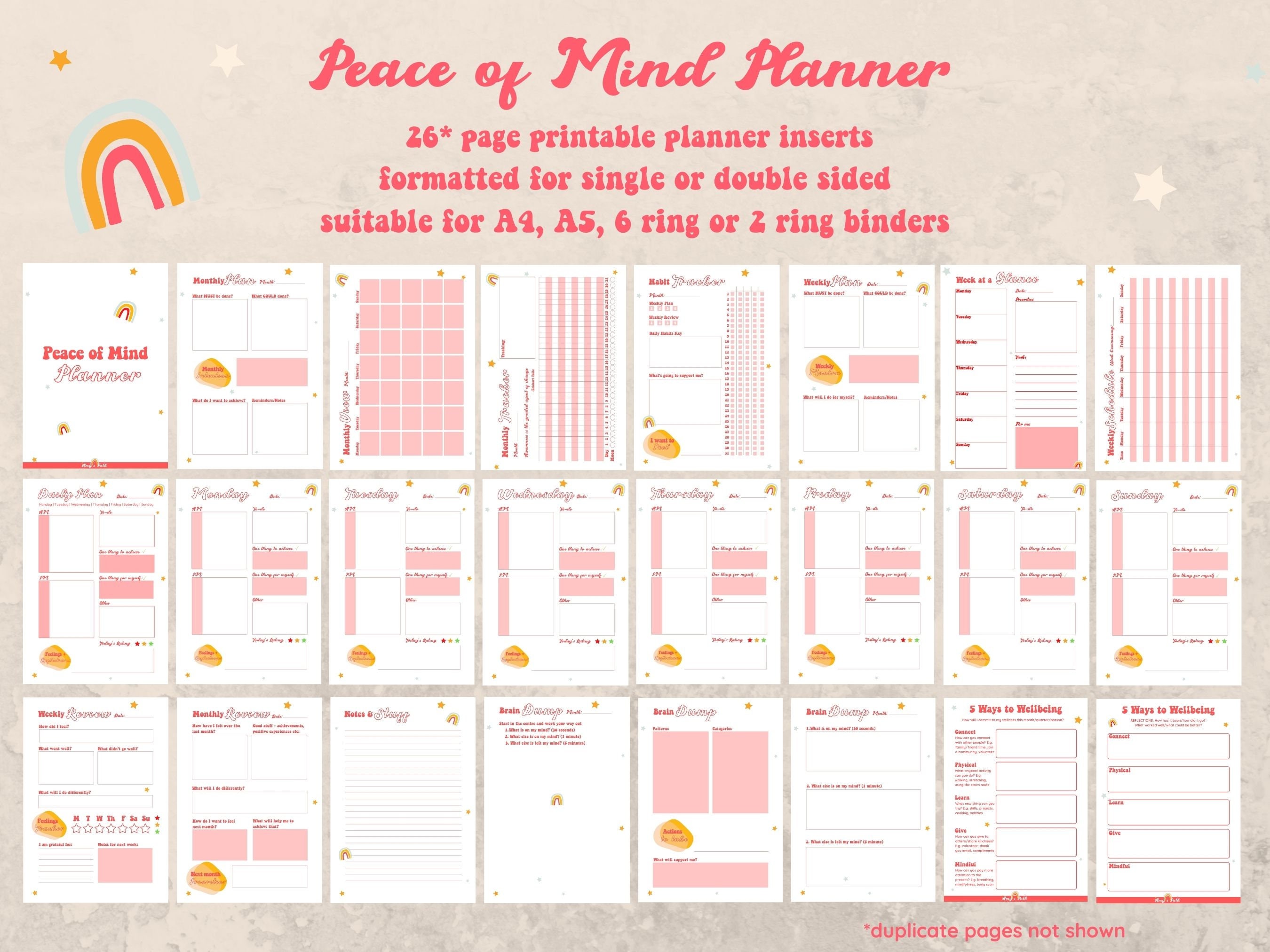 Peace of Mind Planner / Monthly Printable Pages / Filofax Inserts - Etsy UK