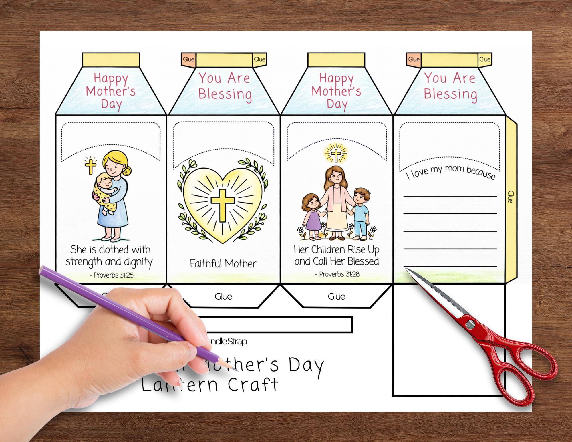 Christian Mother’s Day Craft for Kids, Printable Lantern Coloring ...