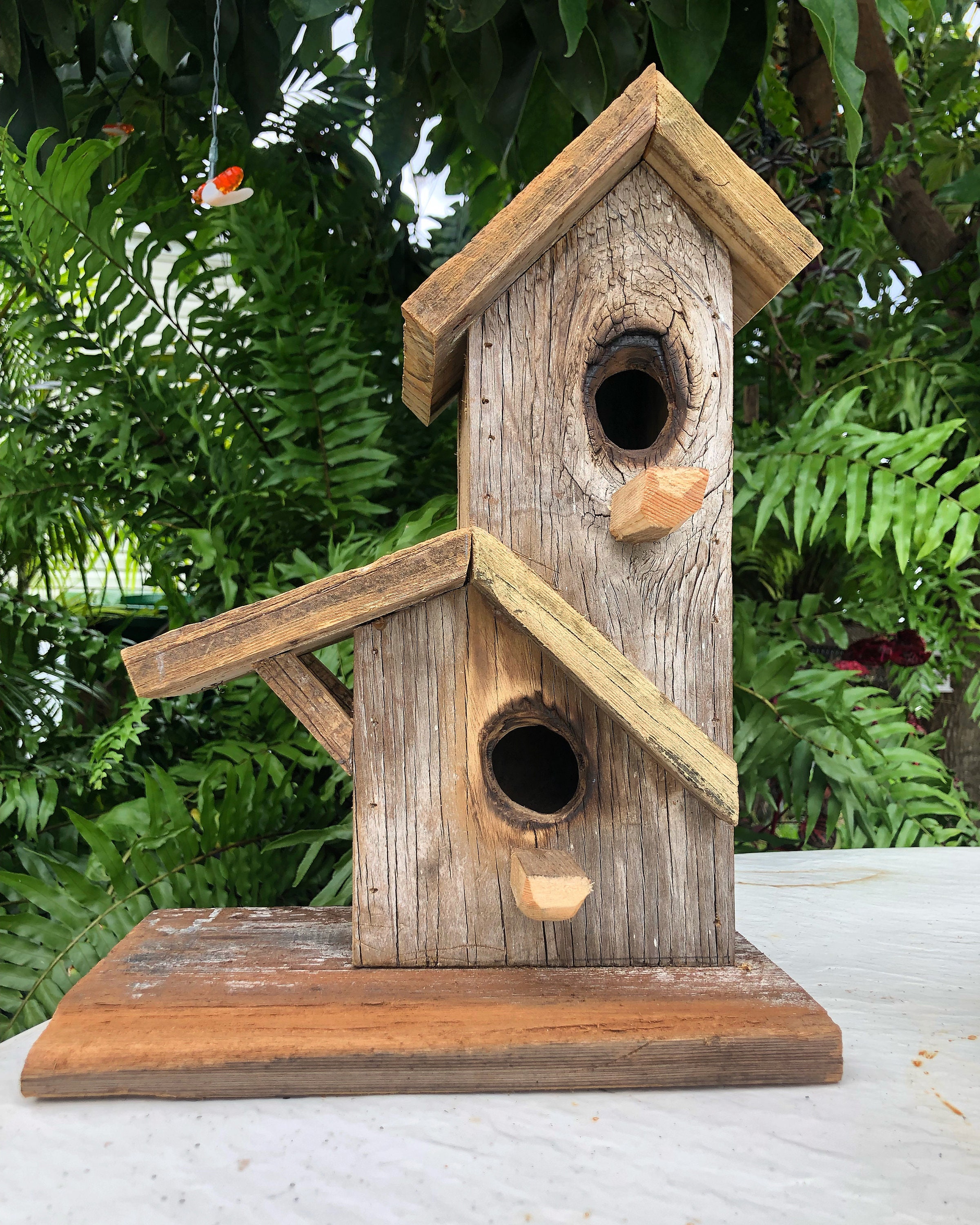 Handmade Rustic Wood Birdhouse: Large Garden Decor (14”x7”x10 ...
