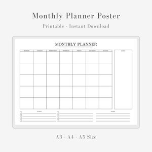 Monthly Planner Poster Blank Monthly Calendar Undated Planner Instant ...