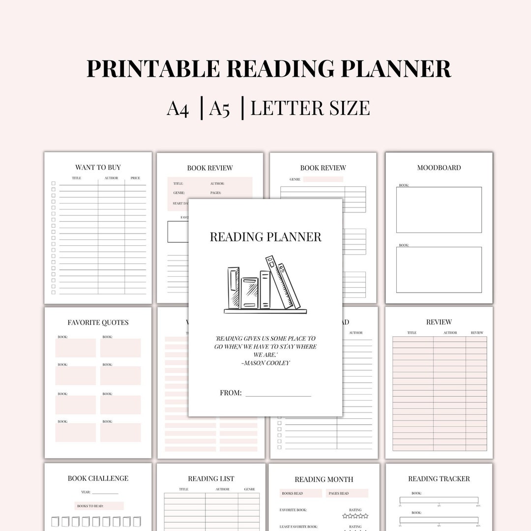 Reading Planner Printable Reading Journal Reading Log Instant Download ...