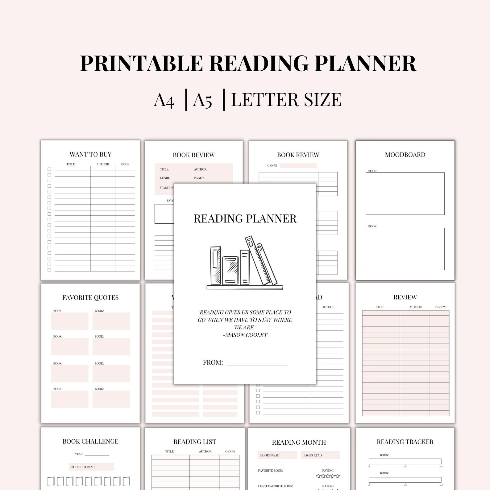 Reading Planner Printable Reading Journal Reading Log Instant Download ...