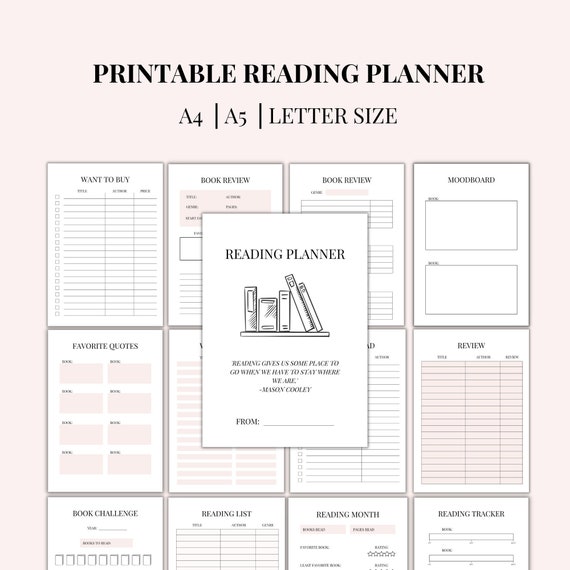 Reading Planner Printable Reading Journal Reading Log - Etsy
