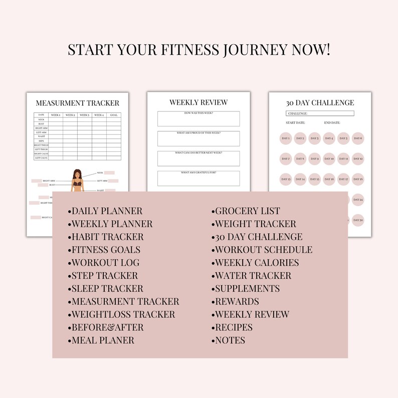 Fitness Planner Printable Food & Fitness Planner Workout Tracker Weight ...