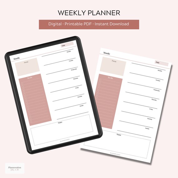 Undated Weekly Planner printable Planner Pages digital - Etsy