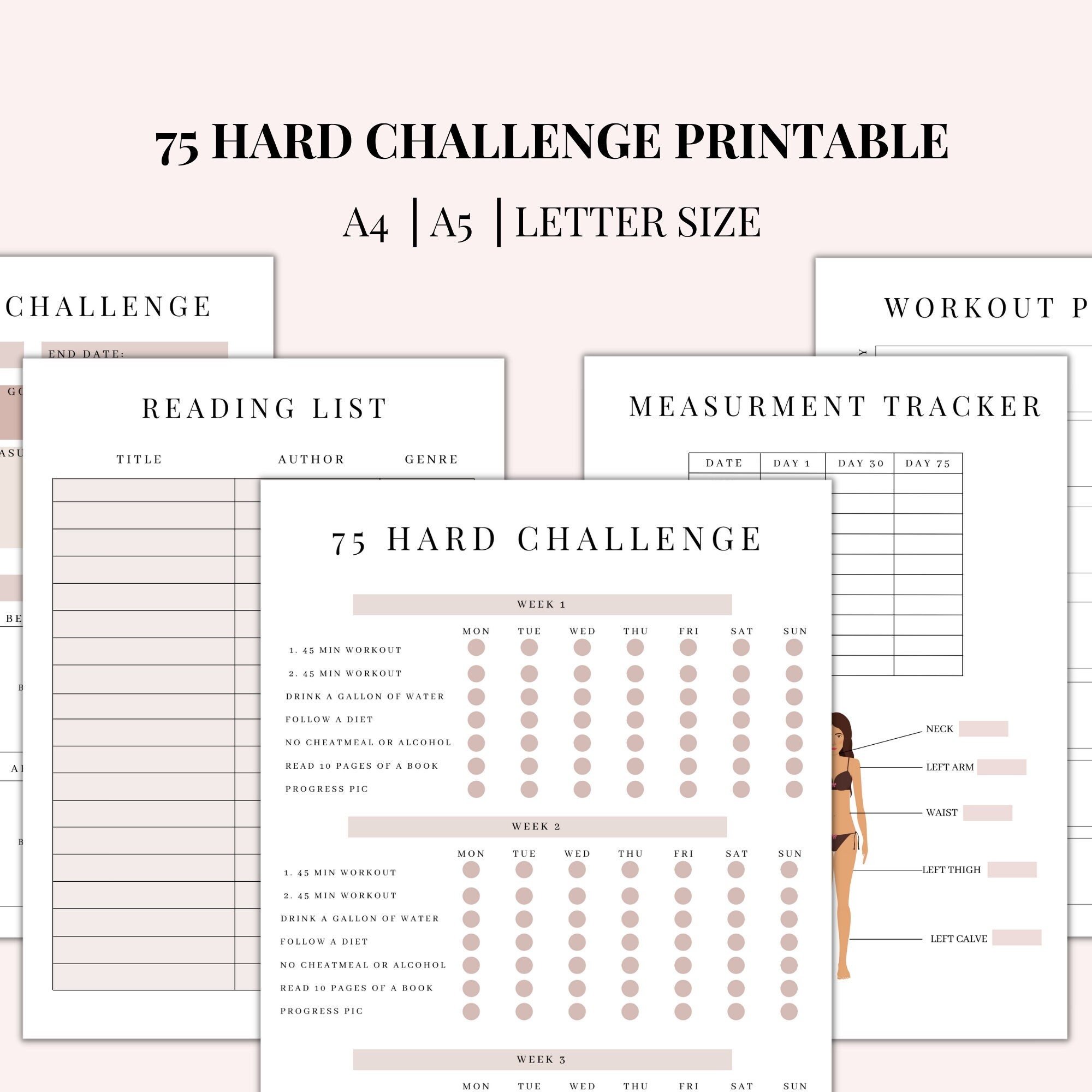 75 Hard Challenge Tracker Fitness & Health Planner Challenge Tracker ...