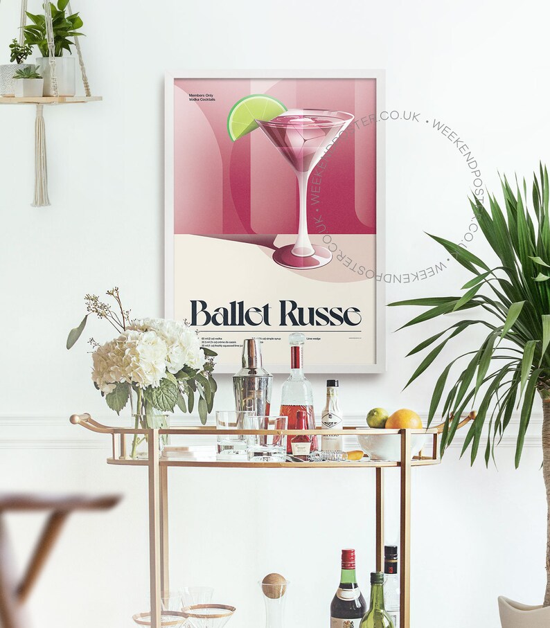 Midcentury Ballet Russe Cocktail Poster, Ballet Russe Cocktail Print ...