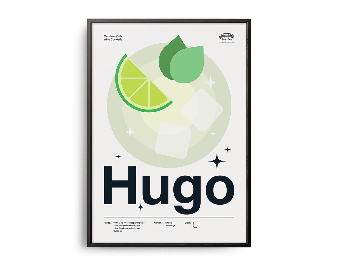 Midcentury Hugo Cocktail Poster, Hugo Cocktail Print, Cocktail Kitchen ...