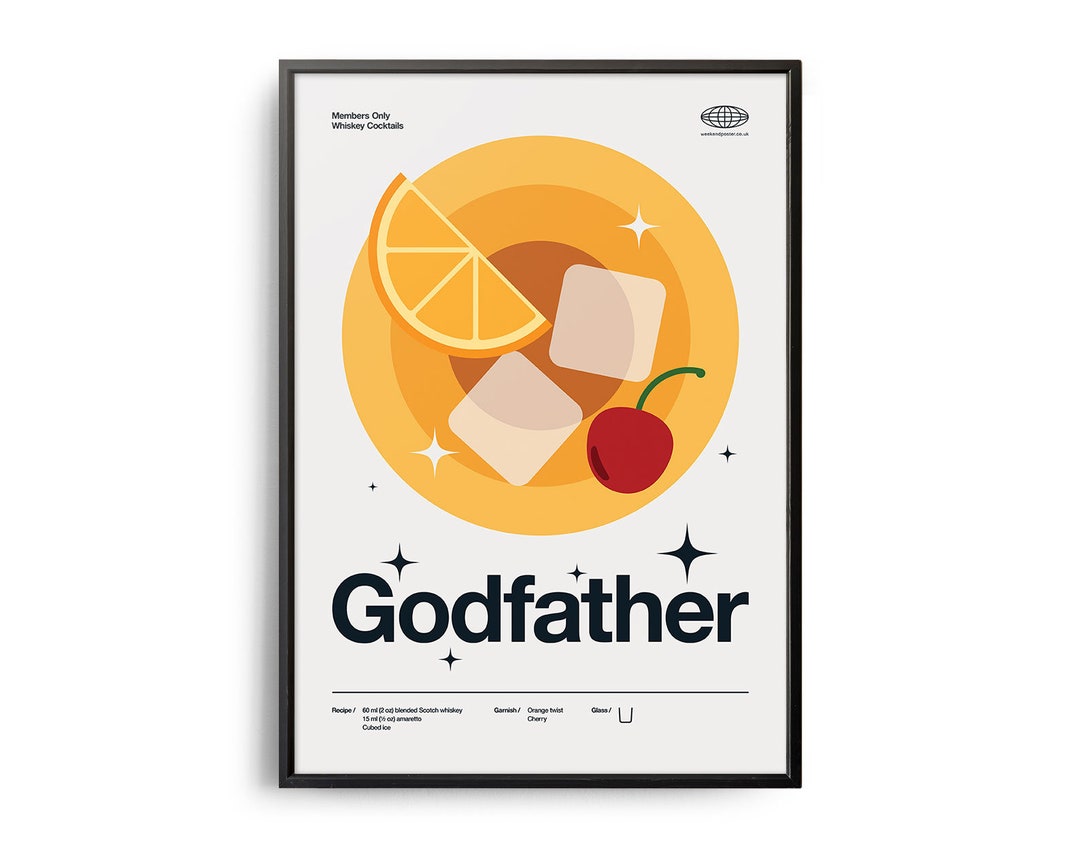 Midcentury Godfather Cocktail Poster, Godfather Cocktail Print ...