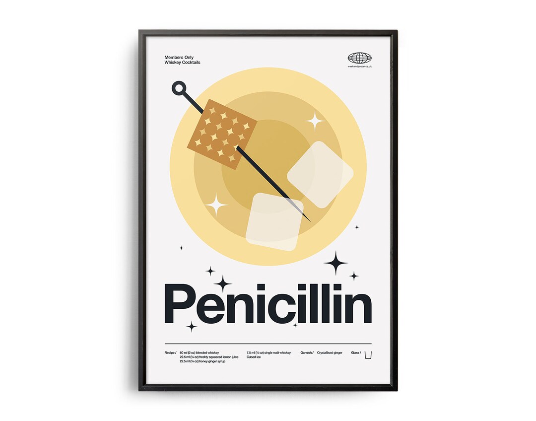 Midcentury Penicillin Cocktail Poster, Penicillin Cocktail Print ...