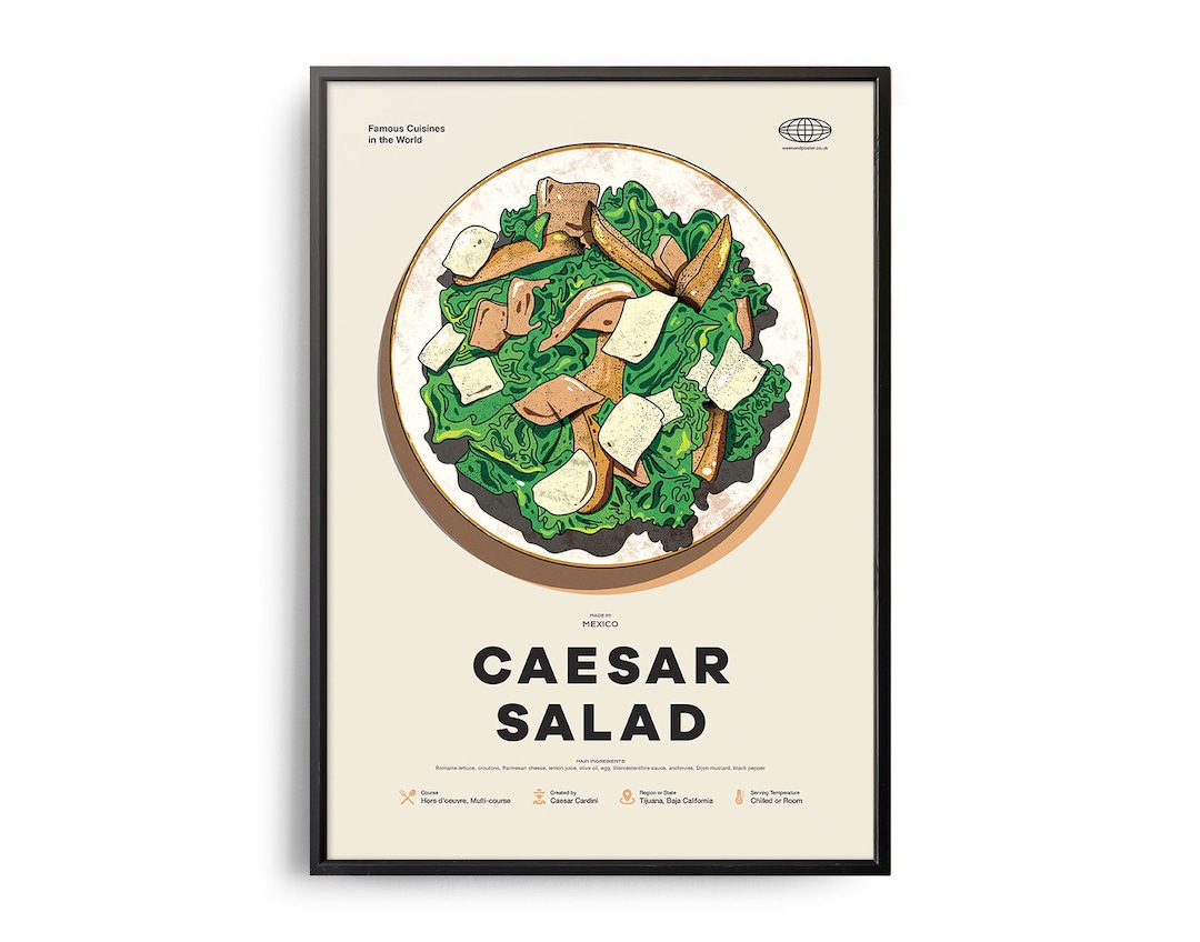 CAESAR SALAD Poster, Midcentury Caesar Salad Print, Food Wall Art, Food ...