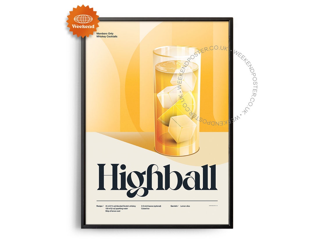 Midcentury Highball Cocktail Poster, Highball Cocktail Print, Cocktail ...