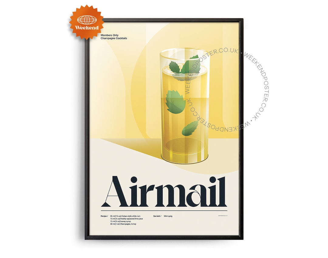 Midcentury Airmail Cocktail Poster, Airmail Cocktail Print, Cocktail ...