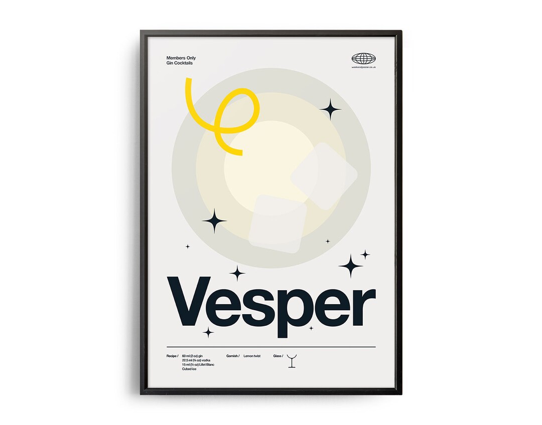 Midcentury Vesper Cocktail Poster, Vesper Cocktail Print, Cocktail ...