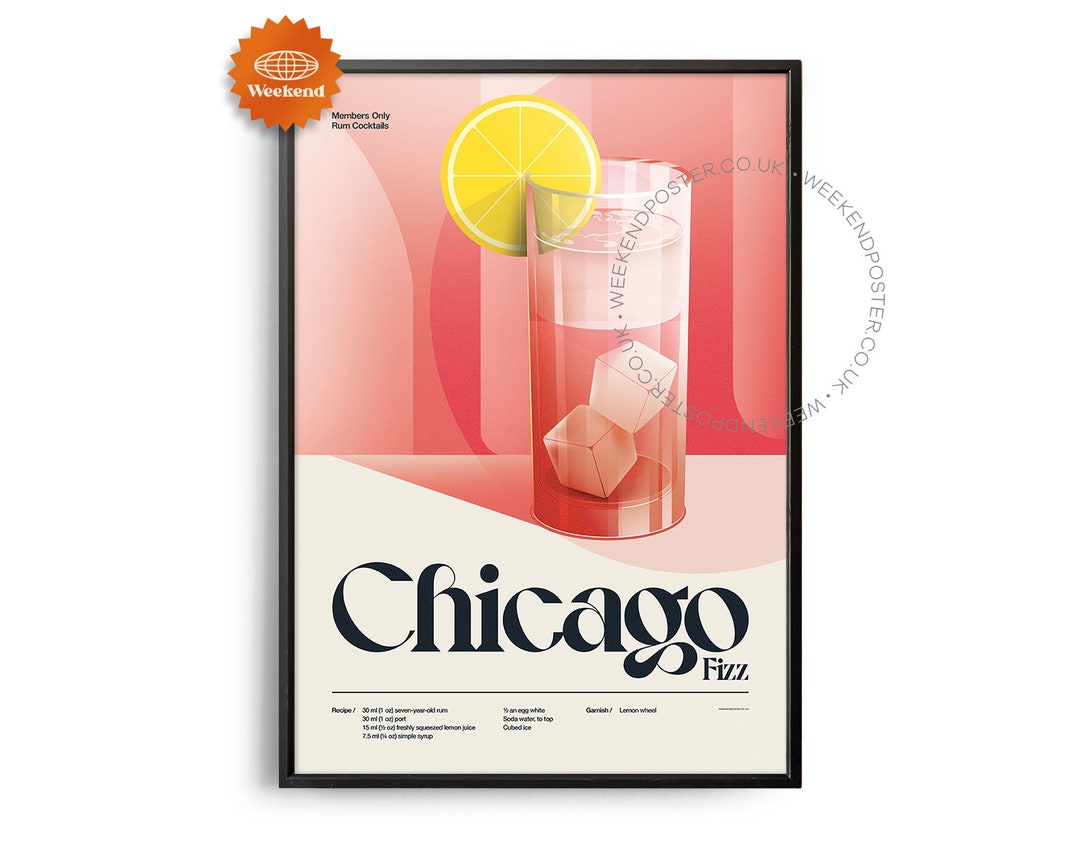 Midcentury Chicago Fizz Cocktail Poster, Chicago Fizz Cocktail Print ...