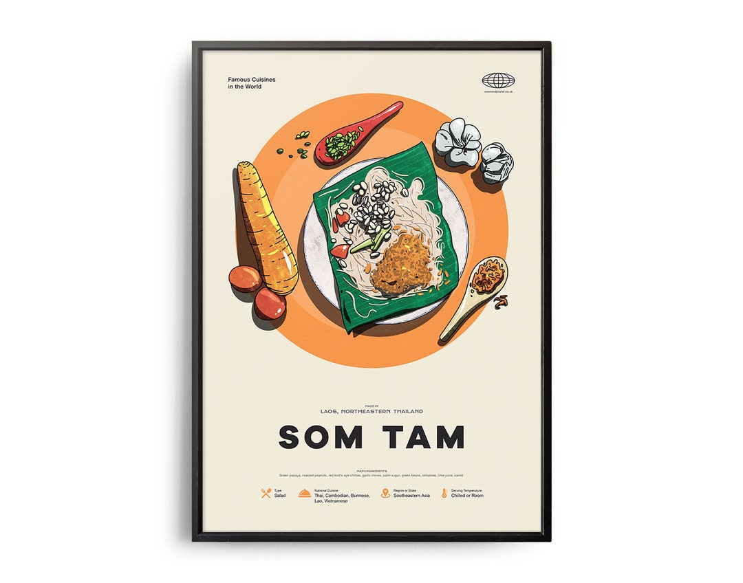 SOM TAM Poster, Midcentury Som Tam Print, Food Wall Art, Food Recipe ...
