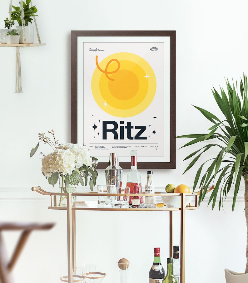 Midcentury Ritz Cocktail Poster, Ritz Cocktail Print, Cocktail Kitchen ...