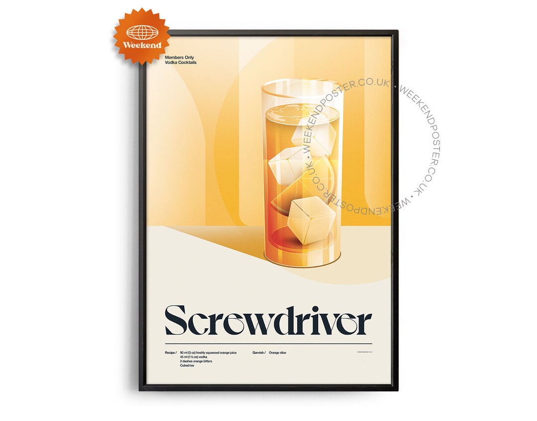 Midcentury Screwdriver Cocktail Poster, Screwdriver Cocktail Print ...