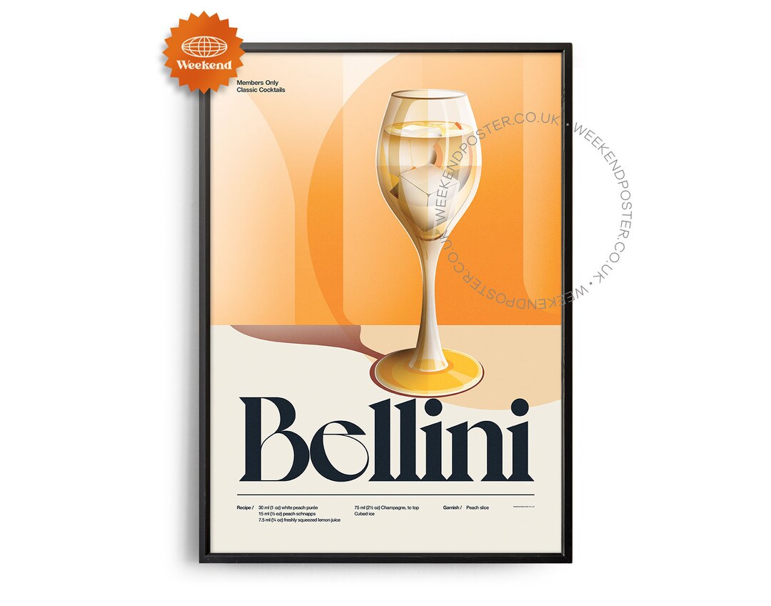 Midcentury Bellini Cocktail Poster, Bellini Cocktail Print, Cocktail ...