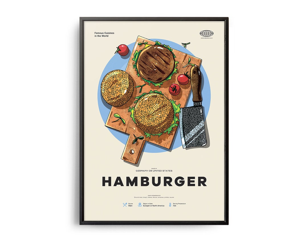 HAMBURGER Poster, Midcentury Hamburger Print, Food Wall Art, Food ...