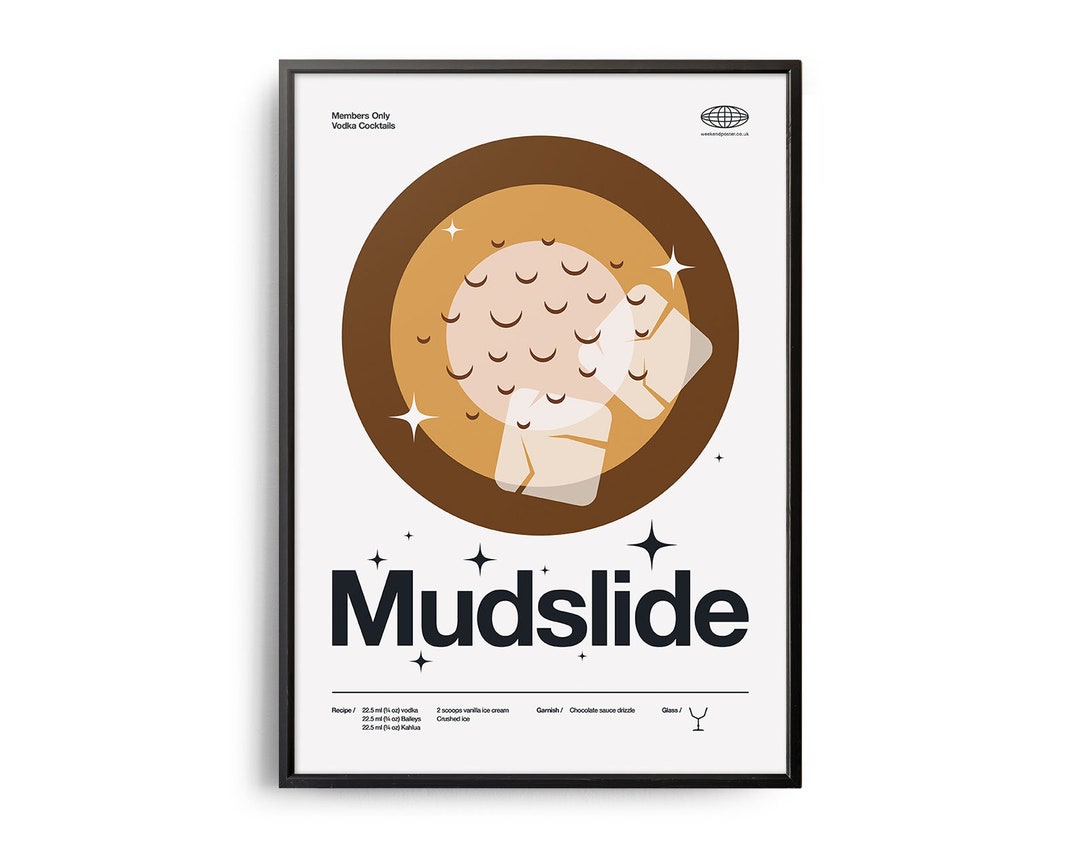 Midcentury Mudslide Cocktail Poster, Mudslide Cocktail Print, Cocktail ...