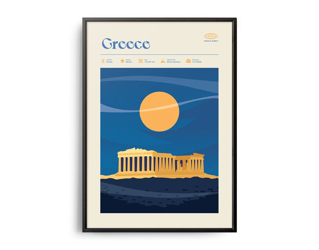 Midcentury Greece Print, Greece Landmarks, Tourist Attractions, Retro ...