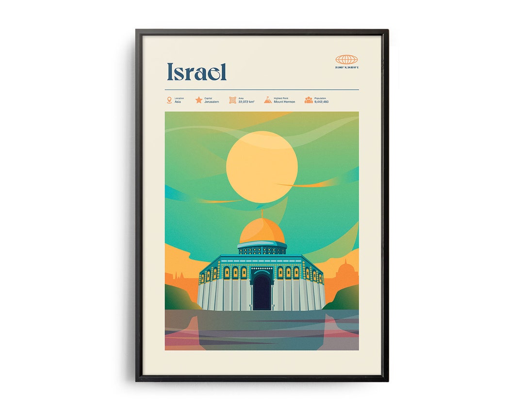 Midcentury Israel Print, Israel Landmarks, Tourist Attractions, Retro ...