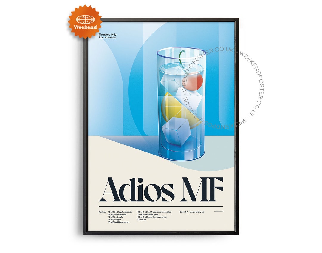 Midcentury Adios MF Cocktail Poster, Adios MF Cocktail Print, Cocktail ...