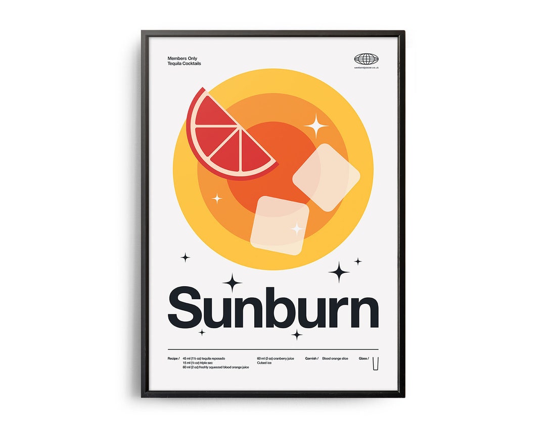 Midcentury Sunburn Cocktail Poster, Sunburn Cocktail Print, Cocktail ...