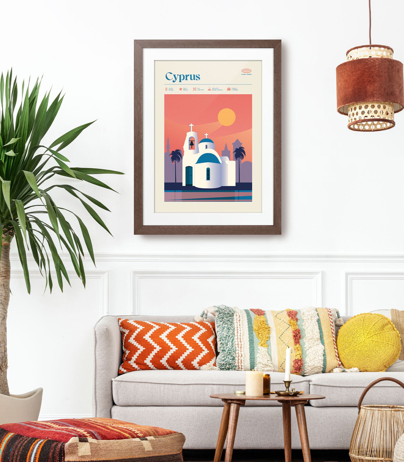 Midcentury Cyprus Print, Cyprus Landmarks, Tourist Attractions, Retro ...