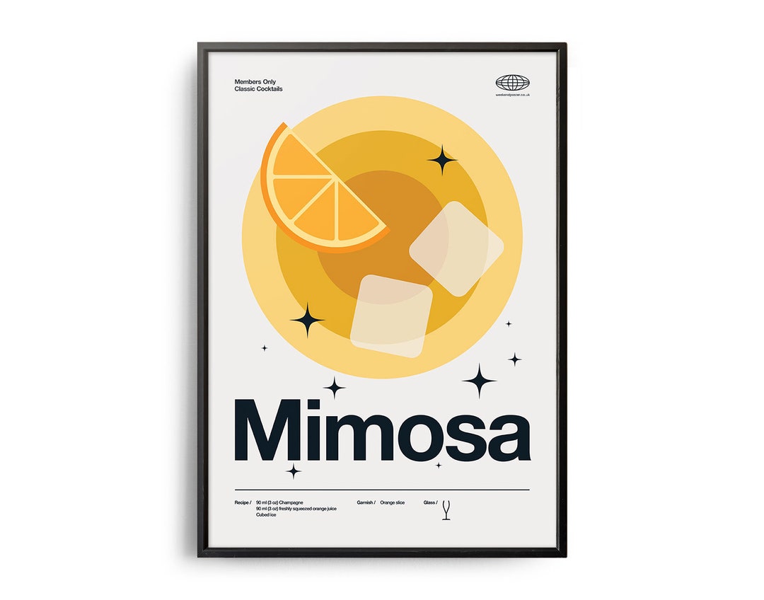Midcentury Mimosa Cocktail Poster, Mimosa Cocktail Print, Cocktail ...