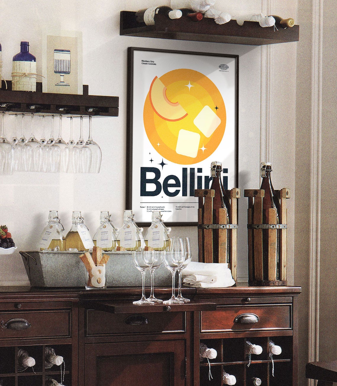 Midcentury Bellini Cocktail Poster, Bellini Cocktail Print, Cocktail ...