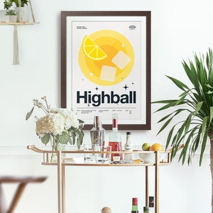 Midcentury Highball Cocktail Poster, Highball Cocktail Print, Cocktail ...