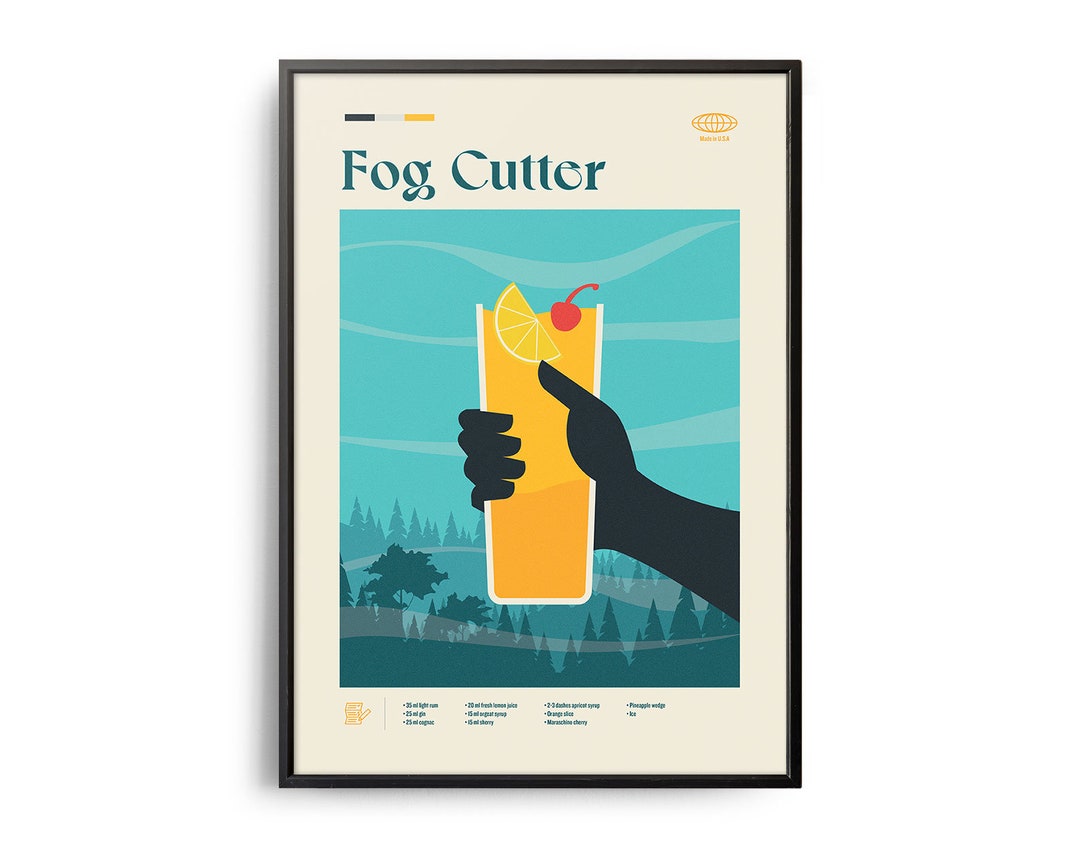 Fog Cutter Cocktail Midcentury Poster, Cocktail Recipe Poster, Cocktail ...