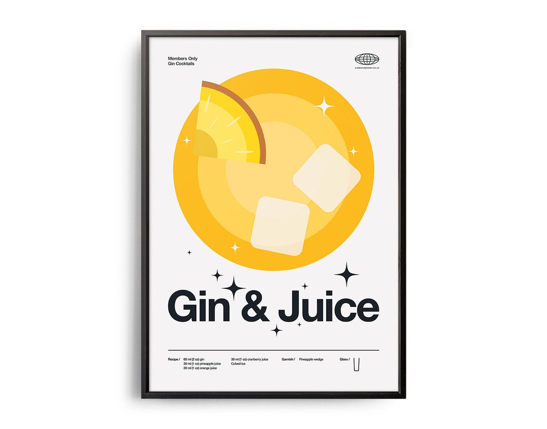 Midcentury Gin & Juice Cocktail Poster, Gin Juice Cocktail Print ...