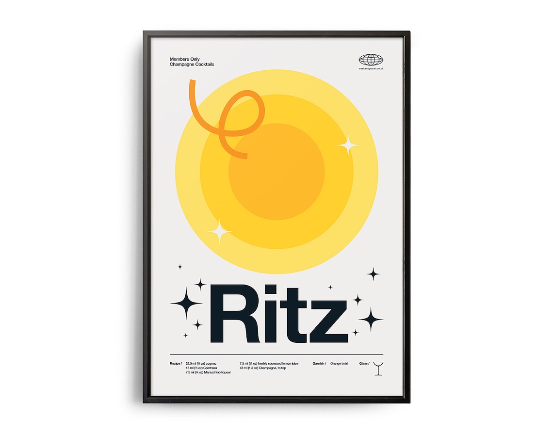Midcentury Ritz Cocktail Poster, Ritz Cocktail Print, Cocktail Kitchen ...