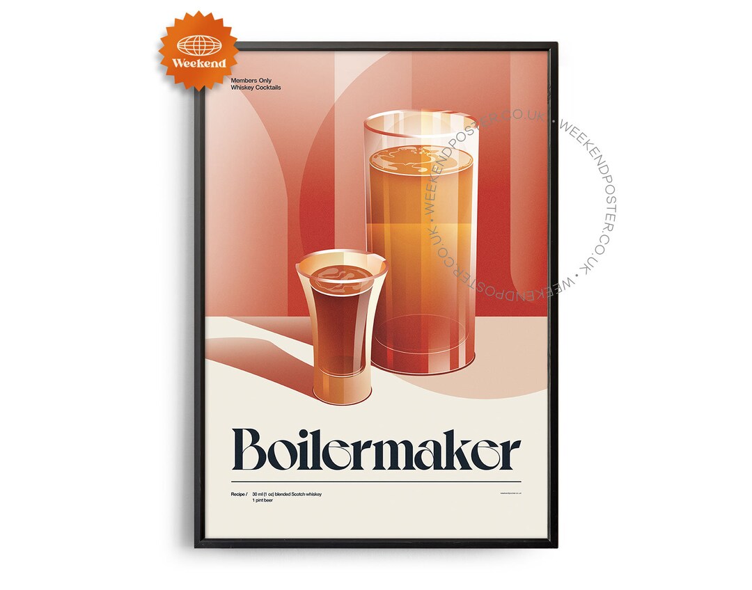 Midcentury Boilermaker Cocktail Poster, Boilermaker Cocktail Print ...
