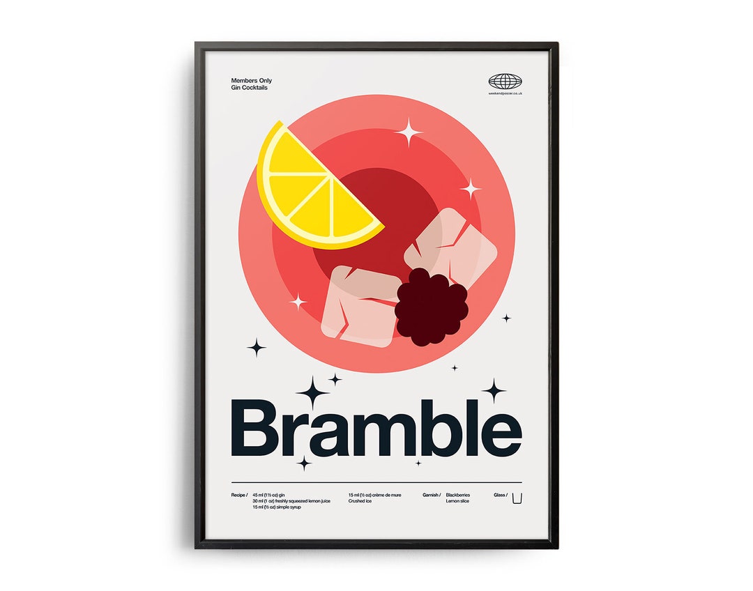 Midcentury Bramble Cocktail Poster, Bramble Cocktail Print, Cocktail ...