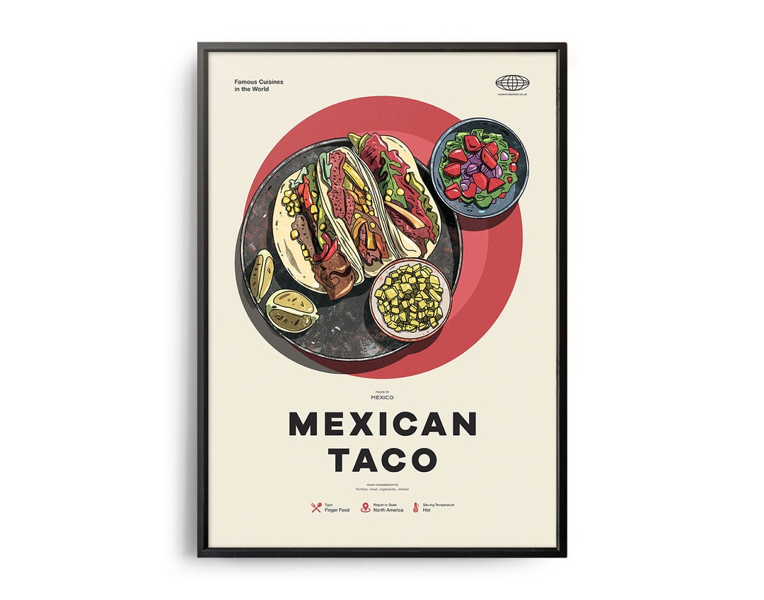 TACO Poster, Midcentury Taco Print, Food Wall Art, Food Recipe Wall ...
