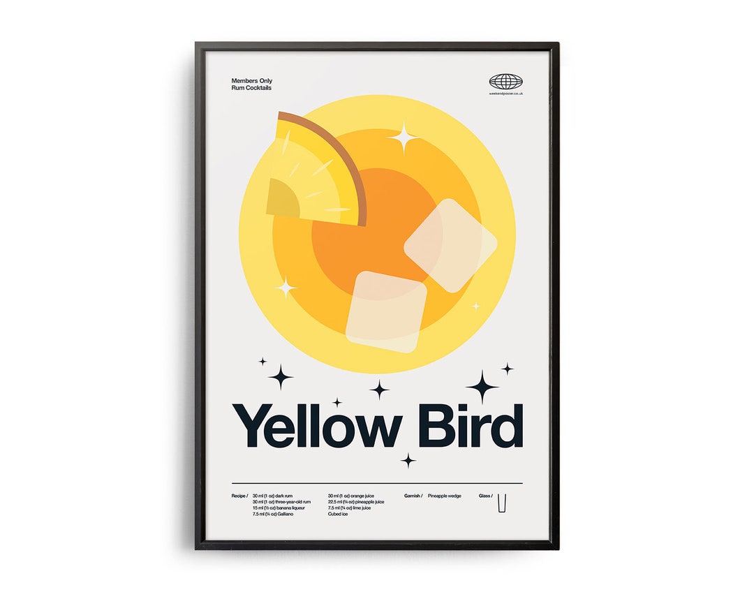 Midcentury Yellow Bird Cocktail Poster, Yellow Bird Cocktail Print ...