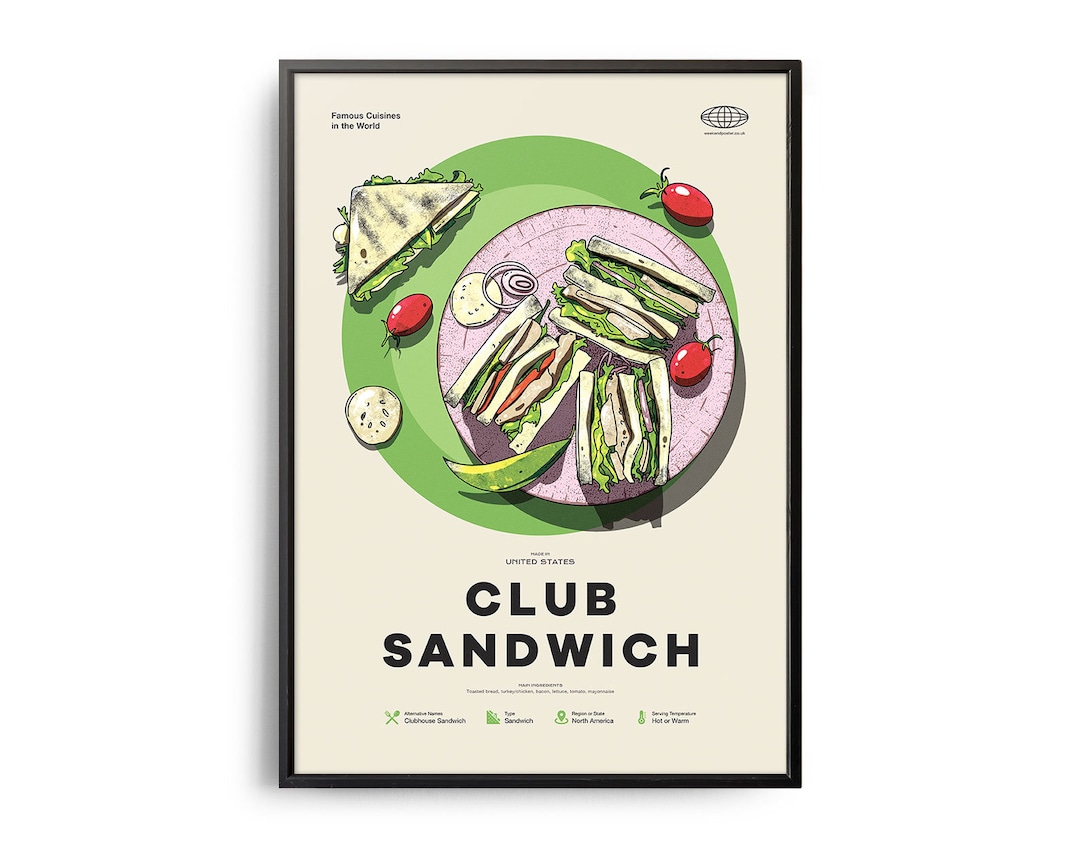 CLUB SANDWICH Poster, Midcentury Club Sandwich Print, Food Wall Art ...