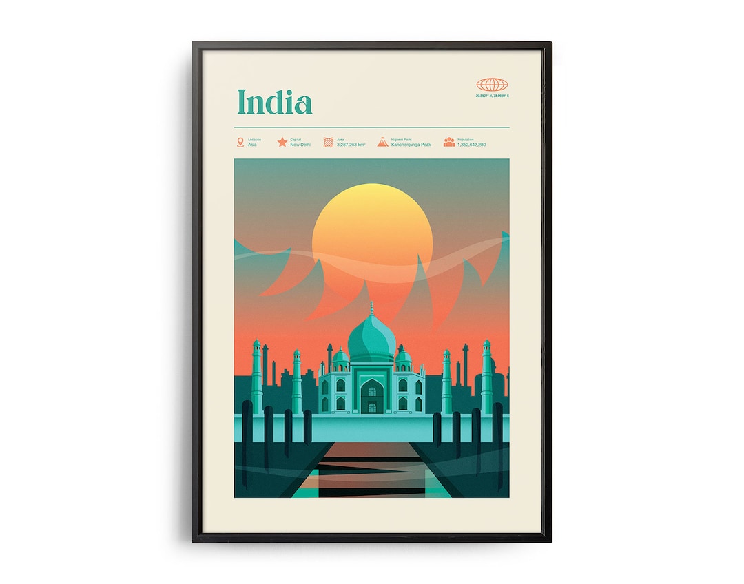Midcentury India Print, India Landmarks, Tourist Attractions, Retro ...